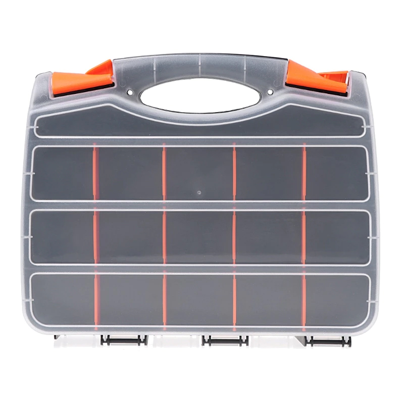 BOITE DE RANGEMENT PLASTIQUE 2 COTES NOIR & ORANGE 32 CASSES MJ-TOOLS - EGM