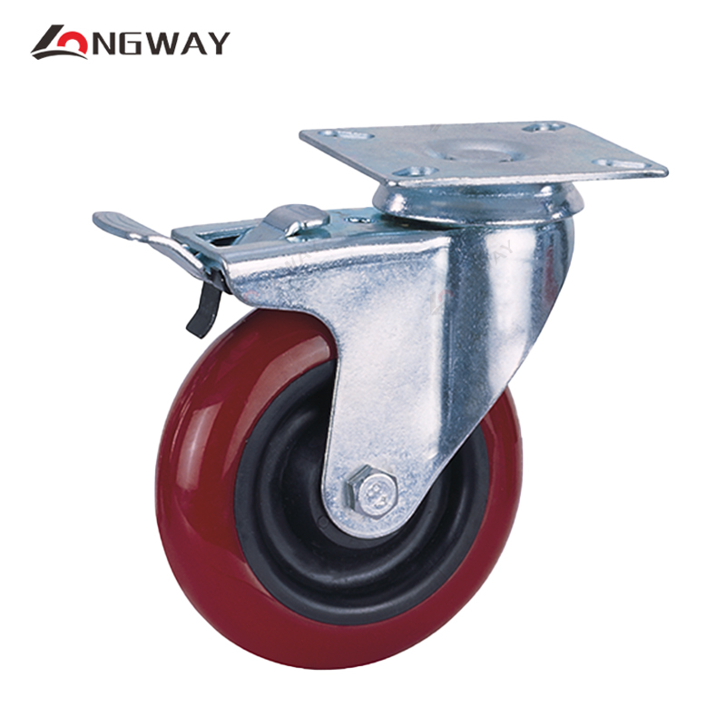 Roue pivotante rouge a frein en nylon avec noyau en PP roulement à ...