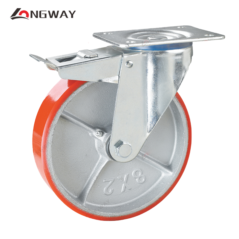 Roue pivotante a frein en PU sur fonte a roulement AT-04 | EGM