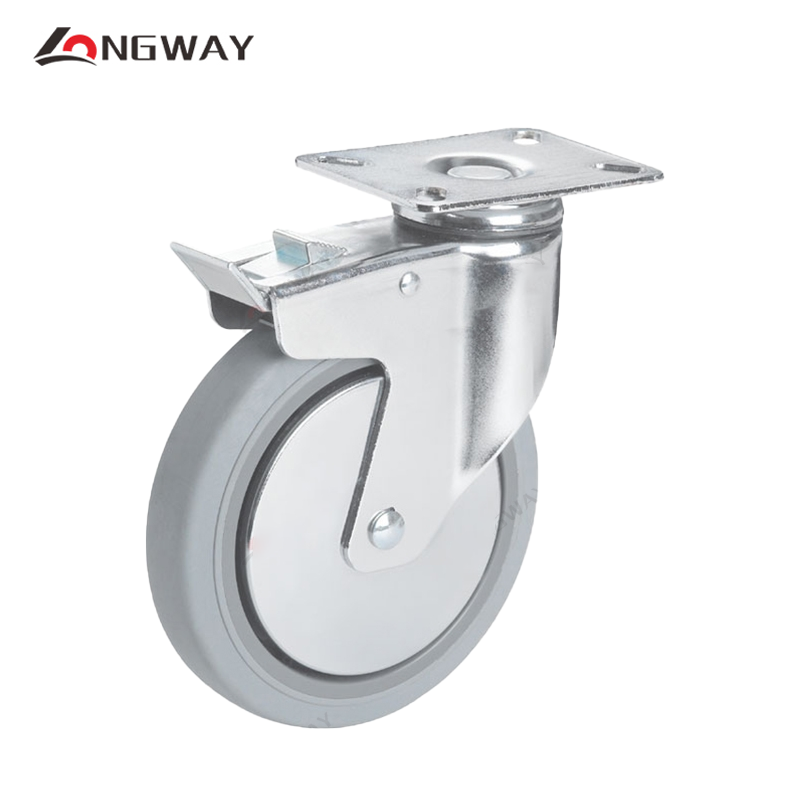 Roue pivotante a frein a roulement Gris + Chrome avec noyau en PP FA-04 ...