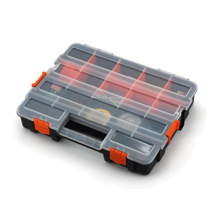 BOITE DE RANGEMENT PLASTIQUE NOIR & ORANGE 17 CASSES MJ-TOOLS | EGM