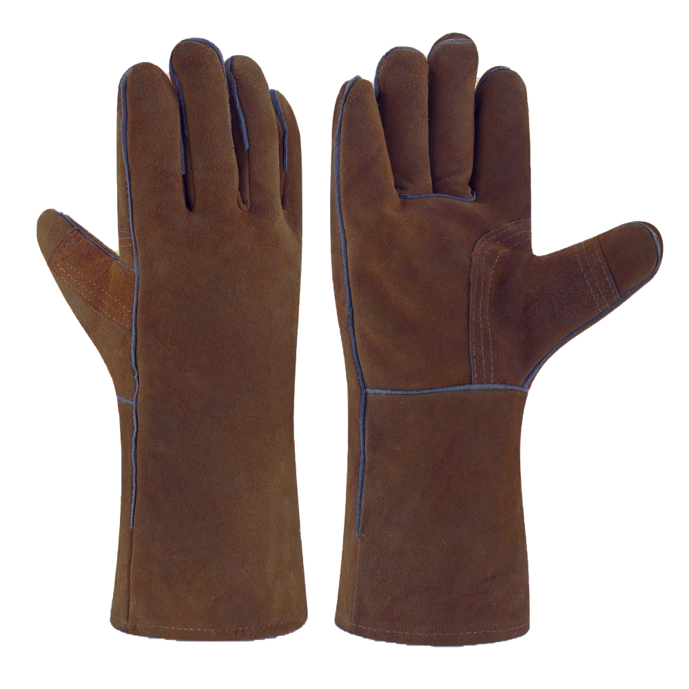 PAIRE DE GANT ANTI-CHALEUR EN CUIRE CROUTE 16" MARRON | EGM
