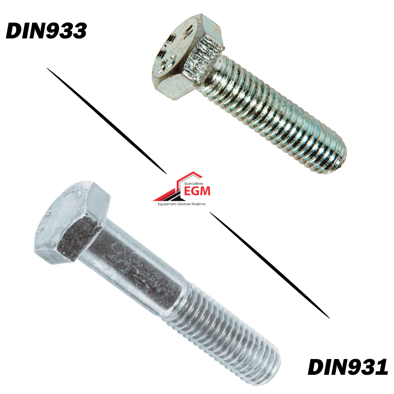 Vis tête hexagonale acier galvanisé classe 8.8 de M4 à M36 DIN933/931 | EGM
