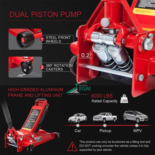CRIC ROULEUR DOUBLE PISTON 2.5T BIG RED | EGM